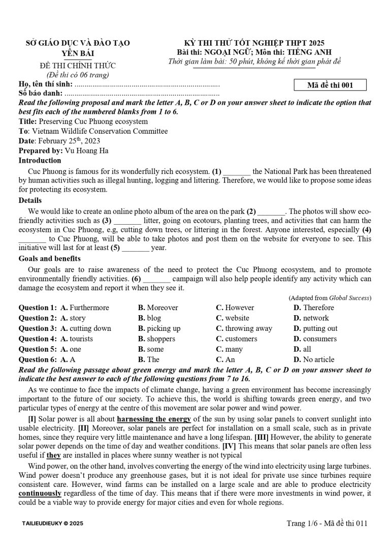 Đề thi minh họa Tiếng Anh năm 2025 file pdf và word | Tài liệu diệu kỳ